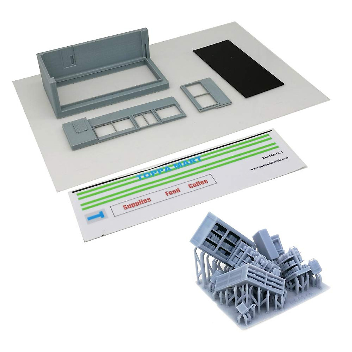 Outland Models Railway Scenery Convenience Store & Accessories 1:87 HO Scale