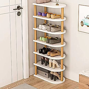 YLNAPUOPJIA 7 Tiers Vertical Shoe Rack, Corner Shoe Shelf, Narrow Shoe Organizer for Entryway, Tall Skinny Shoe Stand for Closet, Shoe Tower, Free Standing Space Saving Shoe Rack