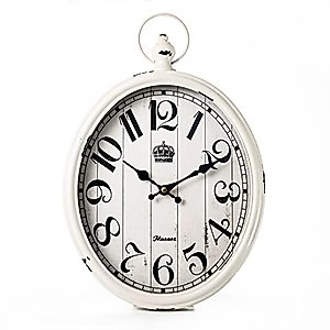Musaoz Oval Large Wall Clock Silent Non-Ticking Metal Battery Operated Retro Wall Clock Antique Design Rustic Vintage Style Decor Wall Clock for Living Room Kitchen Farmhouse 16 inch (white, 16inches)
