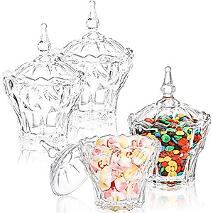 DEAYOU 4 Pack Decorative Candy Jars, Glass Candy Dish with Lid, Crystal Diamond Glass Jar, Small Covered Cookie Jar Sugar Bowl, Clear Biscuit Barrel, Vintage Food Storage Jar for Desk, 9 OZ