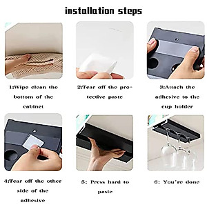 BTHLYES 2 Pack Wine Glass Rack - Punch-free Under Cabinet Stemware Wine Glass Holder Glasses Storage Hanger plastic Organizer for Bar Punch-free self-adhesive（Black）