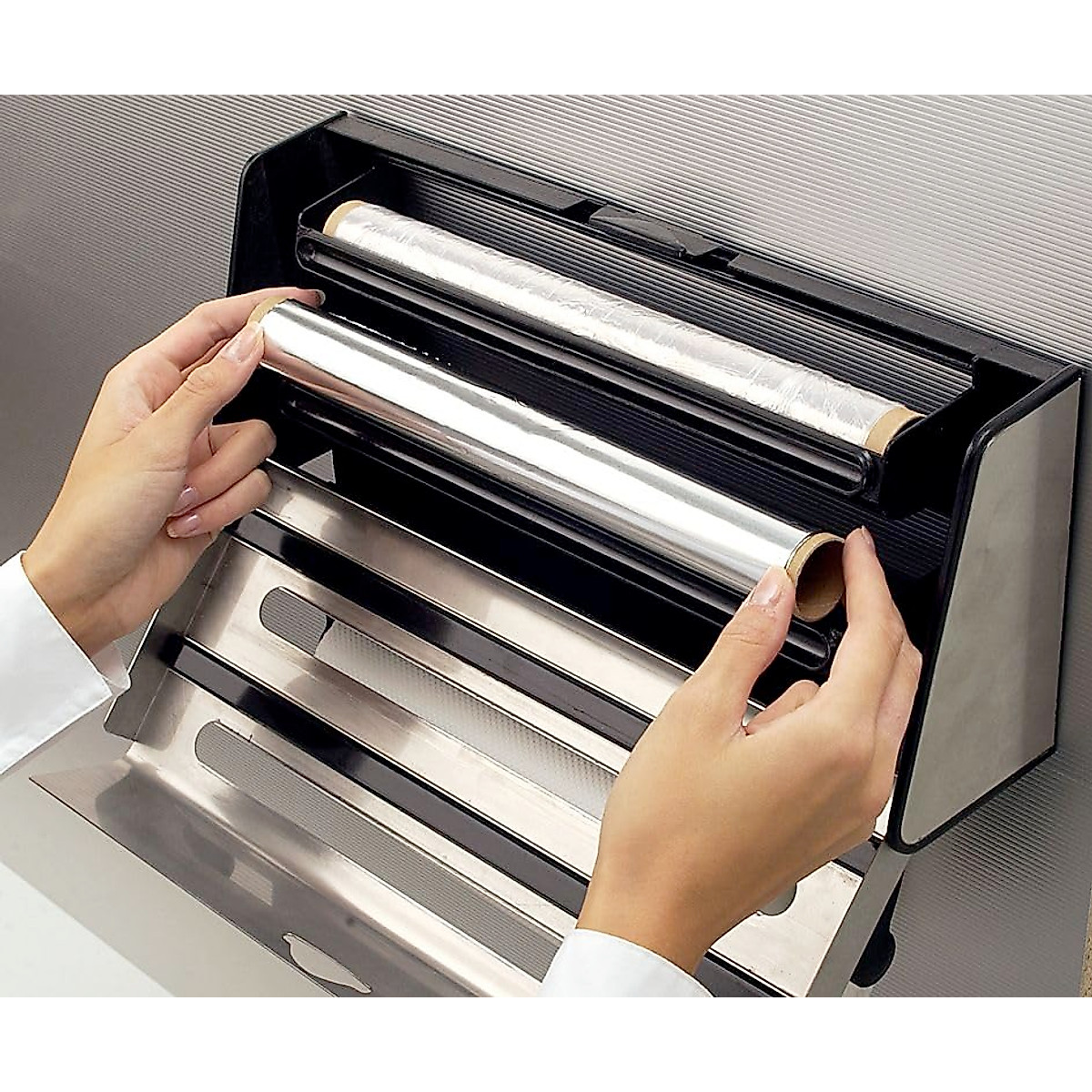Emsa Triple Roll Dispenser Contura of Stainless Steel, Silver/Black