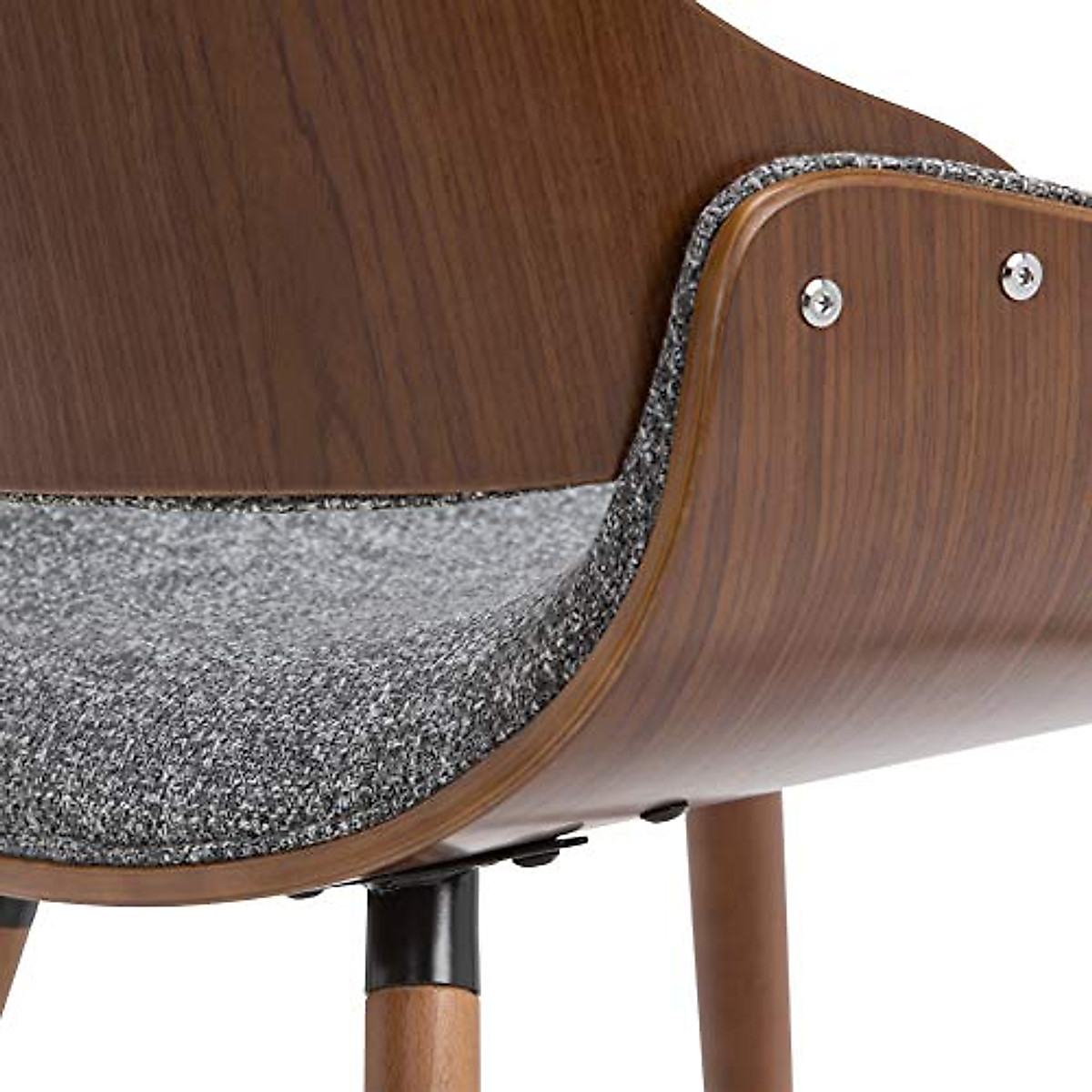 SIMPLIHOME Malden 18 Inch Mid Century Modern Bentwood Dining Chair with Wood Back in Grey Woven Fabric, For the Dining Room