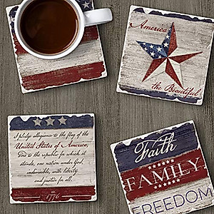 CounterArt Americana Multi-Image Absorbent Stone Tumbled Tile Coaster 4 Pack with Protective Cork Backing Manufactured in The USA