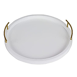 Hanna Roberts Decorative Wood Tray with Gold Metal Handles for Parties, Guests, Occasions, and Special Events (White)