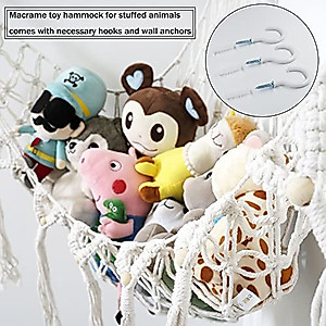 Stuffed Animal Hammock, Toy Hammock Stuffed Animal Net with Tassels Macrame, Corner Plush Toys Net Holder Hanging Net Storage Organizer for Boho Nursery, Play Room, Kids Bedroom