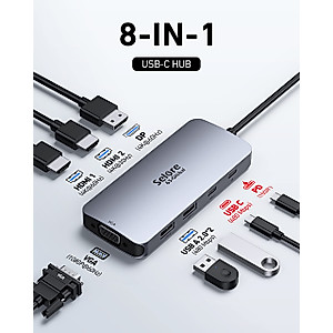 USB C Docking Station Dual HDMI Monitor Adapter, Selore USB C Hub 3 Monitors Adapter with Dual HDMI, Displayport, VGA, 100W PD Charging, 3USB 2.0 Ports Adapter for Dell XPS, HP, Lenovo, etc