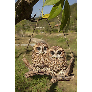 Hi-Line Gift Hanging Baby OWLETS ON A Branch, Brown