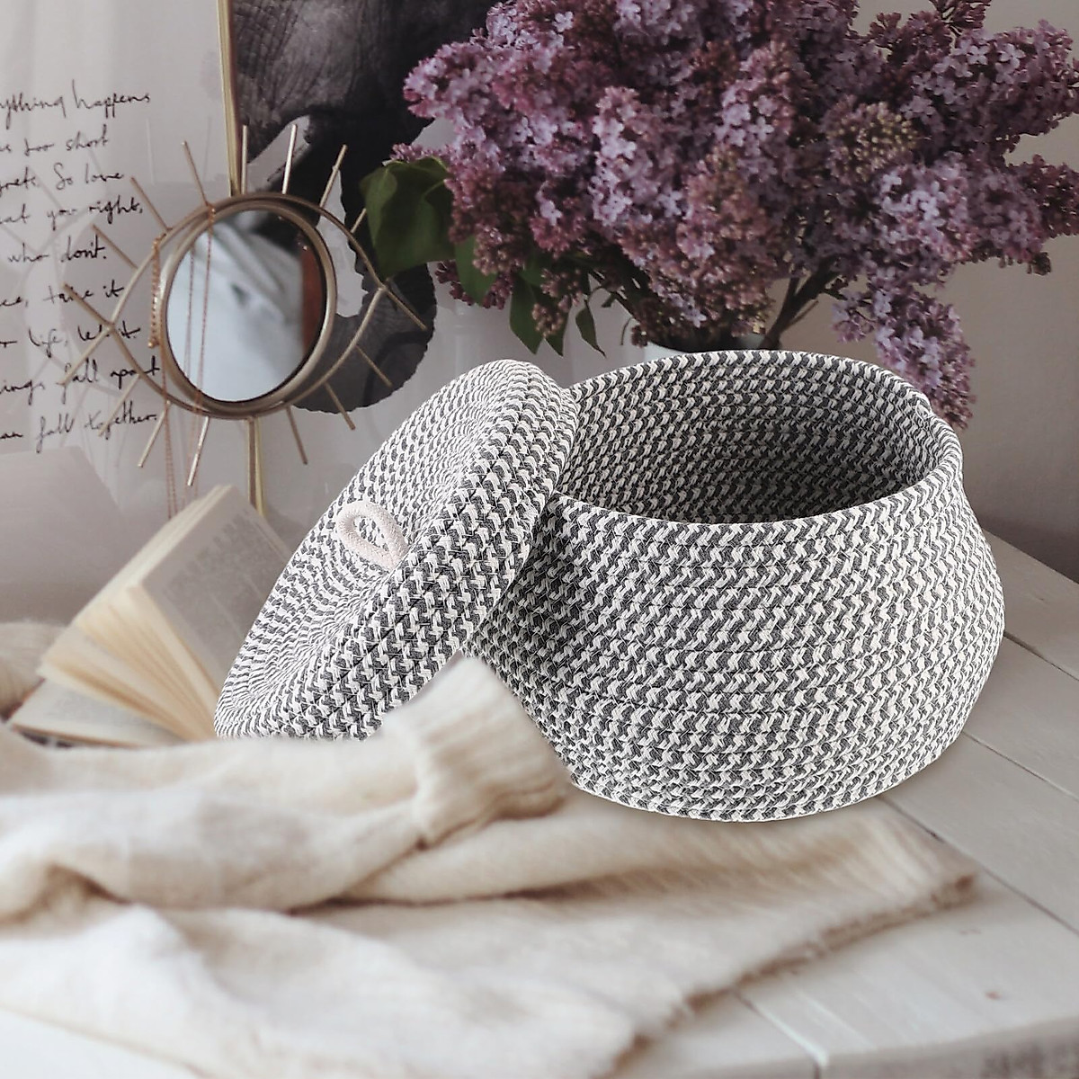 Alipis Hamper Basket Cosmetics Storage Holder Sundries Container Wardrobe Sundries Organizer Home Storage Container Sundry Storage Holders Sundries Holder Snack Cotton Rope Key