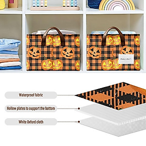 CaTaKu Halloween Plaid Pumpkin Storage Bins Storage Baskets for Shelves,Collapsible Fabric Baskets for Organizing Clothes Decorative Closet Bins with Labels,1Pack