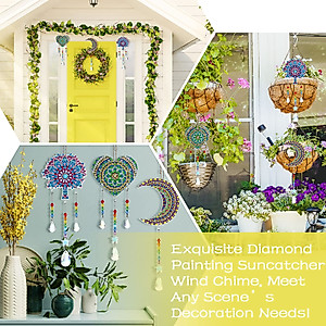 3 Pieces Diamond Painting Suncatcher Wind Chime Cross Sun Star Moon Heart Mandala Double Sided Crystal Gem Paint by Number Diamond Painting Hanging Ornament for Home Garden (Moon, Heart, Mandala)