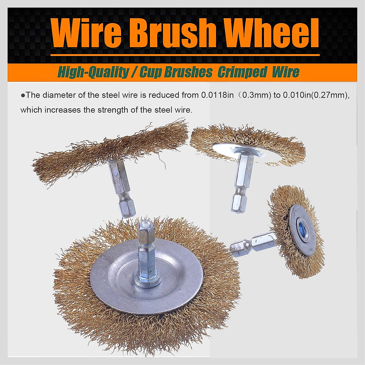 WENORA Brass Wire Brush for Drill Set 9 Pack, Brass Wire Wheel for Drill 1/4 Inch Hex Shank, Wire Cup Brush for Drill ,Coarse Brass Coated Crimped Wire Brush Drill Attachments