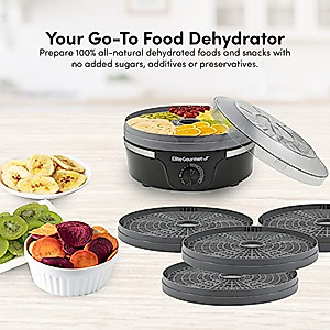Elite Gourmet EFD319DKG Food Dehydrator, 5 BPA-Free 11.4" Trays Adjustable Temperature Controls, Jerky, Herbs, Fruit, Veggies, Dried Snacks, Black and Grey