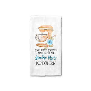 CANARY ROAD Personalized Best Things Are Made in Kitchen Towel | Custom Waffle Weave Dish Towel | Personalized Kitchen Towel | Wedding Gift | Housewarming Gift | Mixer Kitchen Towel | Baking Towel