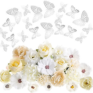 Canlierr 32 Pcs DIY Graduation Cap Decorations Accessory Kit Include Faux Flower Heads 3D Butterfly Grad Cap Decorations (White Tone)