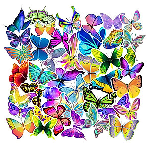 50 Pcs Butterfly Stickers|Butterfly Waterproof Vinyl Stickers for Water Bottles Cup Laptop Refrigerator Luggage Computer Mobile Phone Skateboard Decals