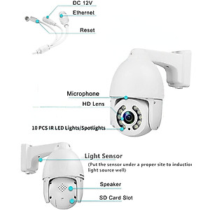 SV3C 5MP PTZ Outdoor Camera, ONVIF POE IP Home Security Camera, 5X Optical Zoom Auto Tracking, Super HD10 Spotlights Color Night Vision, Two Way Audio, Waterproof, Motion Detection, BuleIris, Camhipro