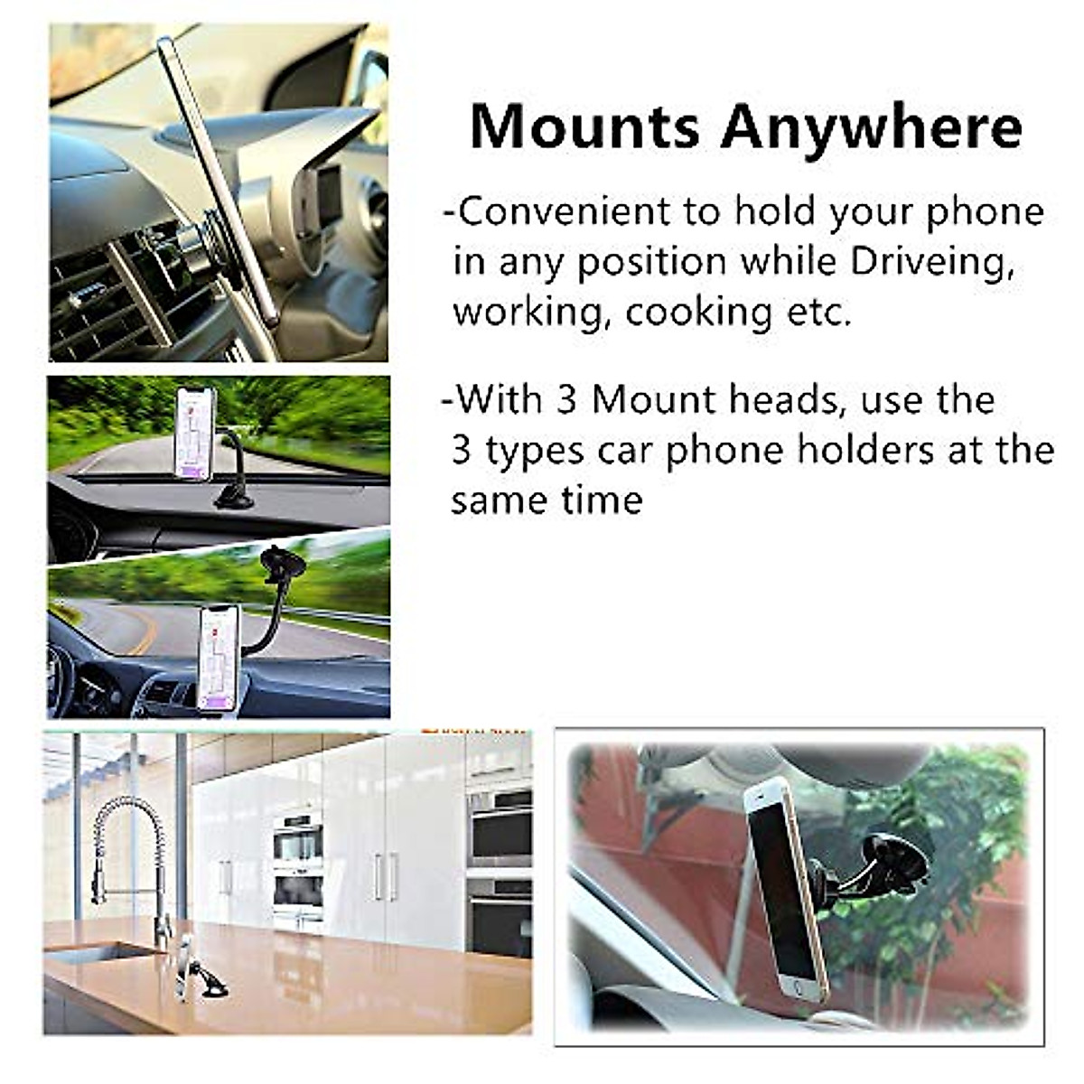 LEWOTE Universal Car Phone Mount[Dashboard/Windshield/Air Vent Cell Phone Holder 3in1][Strong Suction Cup][Gift 2Pcs Collapsible Grip]