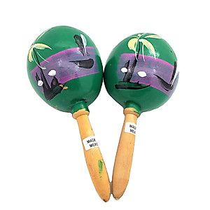 Zugar Land Red - 8" Hand Made Genuine Mexican Real Wooden Maracas (Pack of 2) Fragile Hand Painted. Wood. Noisemaker. Latin Dance Party Fiesta Musical Instrument.