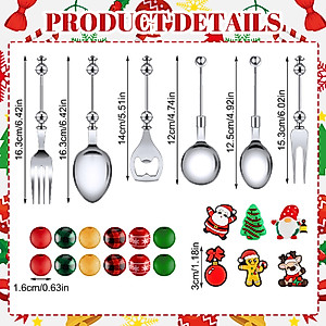 Gisafai 12 Sets Christmas Beadable Spoon Fork Set Beadable Items Christmas Kitchen Utensils Xmas Cutlery Bead Dessert Spoon for Christmas Party Favor Supplies