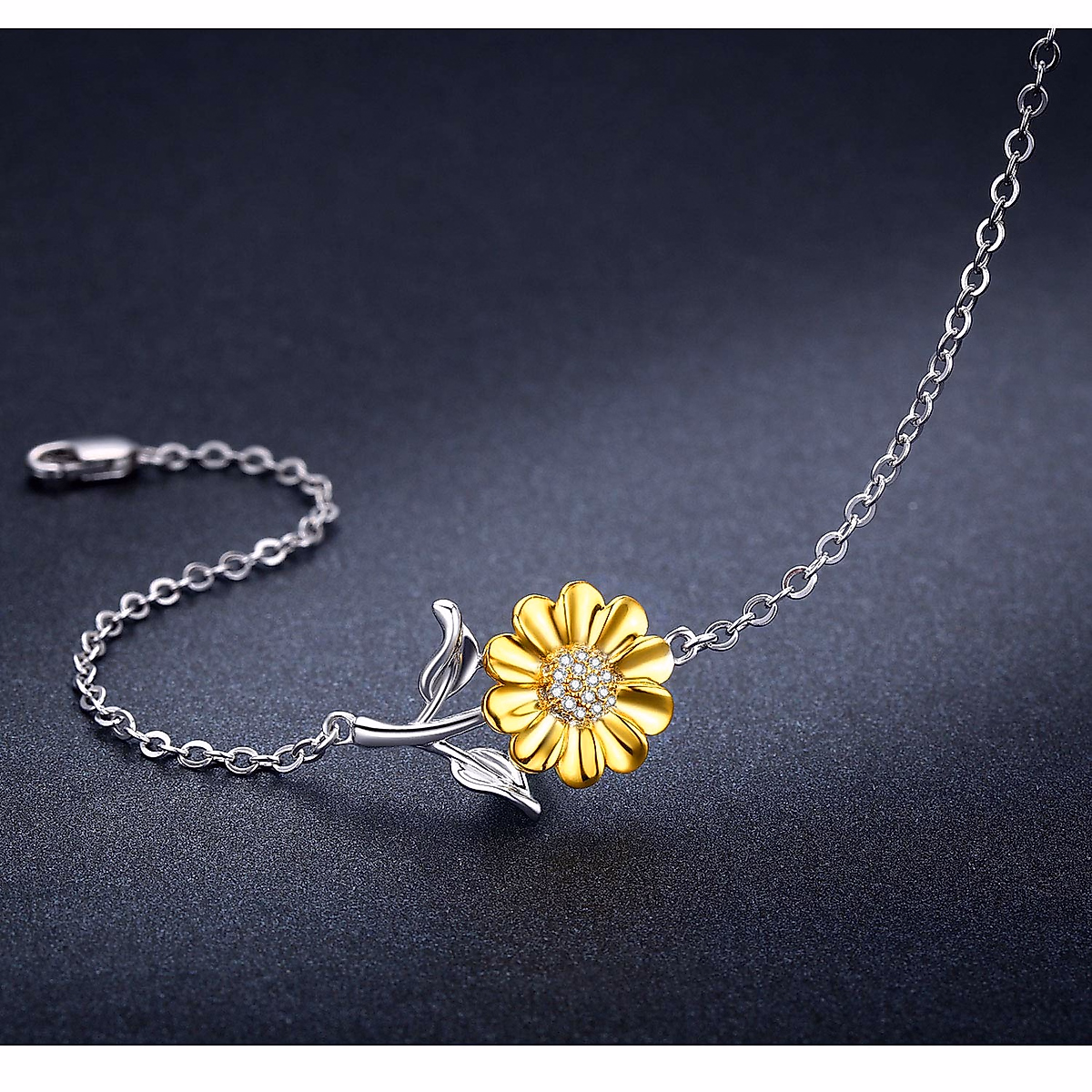 Cuoka Sunflower Bracelet 925 Sterling Silver Sunflower Jewelry Sunflower Mother Day Gift Summer Jewelry Gift For Women Girlfriend Daughter with Gift Box (Sunflower bracelet)
