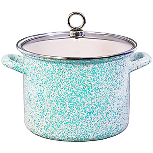 Calypso Basics by Reston Lloyd Enamel Stock Pot with Glass Lid, 1.5 quart, Turquoise/White Marble