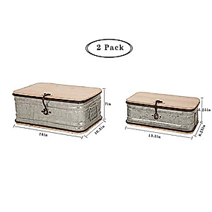 glitzhome Set/2 Farmhouse Metal Storage Nesting Boxes with Wooden Lids Galvanized Storage Chests Small and Large