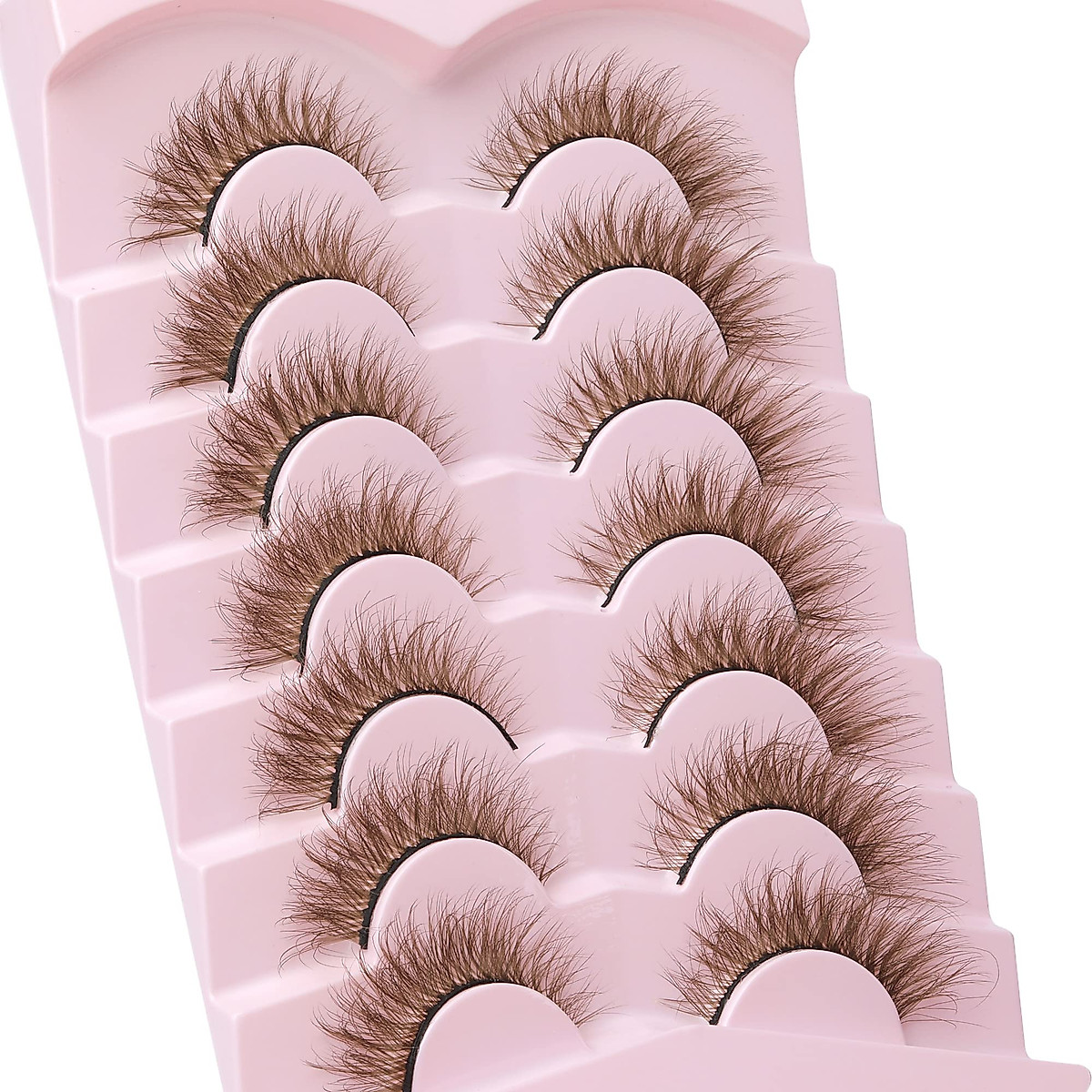 Mink Lashes Fluffy Brown False Eyelashes Natural Look Volume Wispy Cat Eye Lashes 15mm 7 Pairs Pack by FANXITON