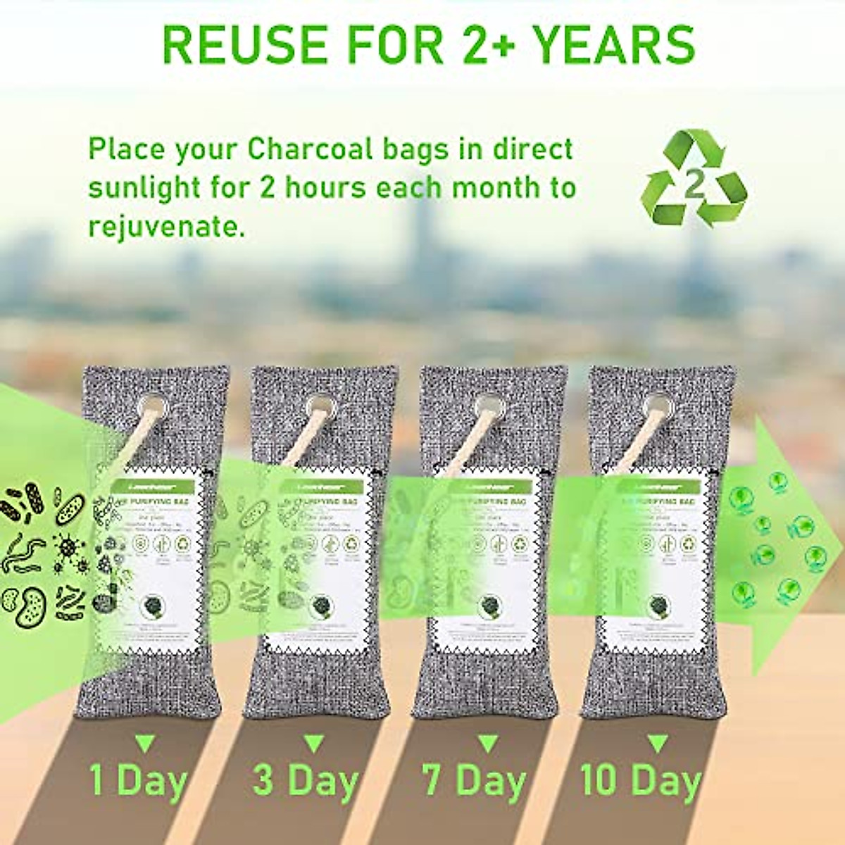 10 Pack Bamboo Charcoal Air Purifying Bags, Activated Charcoal Air Freshener, Nature Fresh Air Purifier Bags, Smell Absorbers for Home, Pet, Closet, Car, Mildew (6x200g, 4x50g) (10)