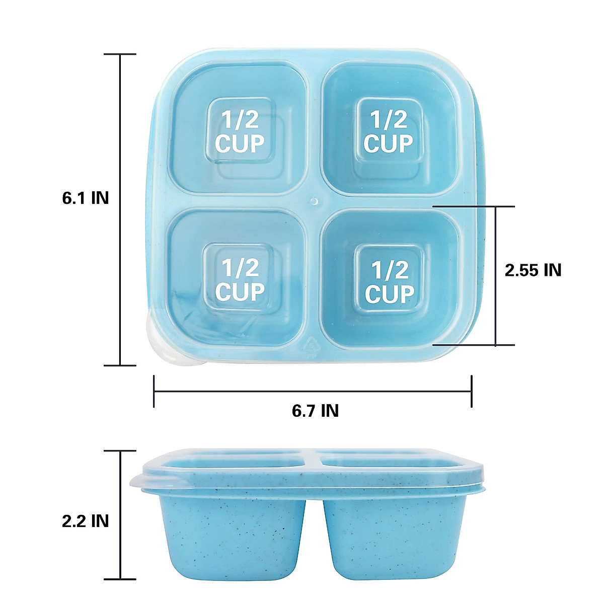 Finorder 6 Pack Snack Containers Kid, Wheat Straw Fiber 4 Compartment Reusable Bento Lunch Box, Meal Prep Lunch Containers for Kids Adults, Food Containers for School, Office and Travel