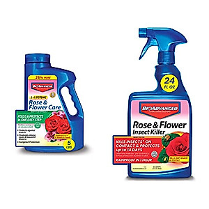 BioAdvanced 2-in-1 Systemic Rose and Flower Care II, Granules, 5 lb with BioAdvanced Rose and Flower Insect Killer, Ready-to-Use, 24 oz