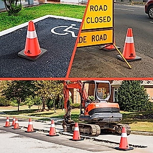 RoadHero (8 Pack) Traffic Safety Cones 18 Inch, PVC Cone with Black Weighted Base, Orange Cones with Reflective Collar, Cones for Parking Lot, Construction Events, Road Safety