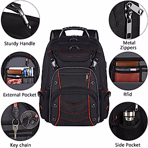 VECKUSON Large 18.4 Inch Laptop Backpack with USB Charger Port, TSA Friendly Flight Approved and RFID Anti-Theft Pocket, Red