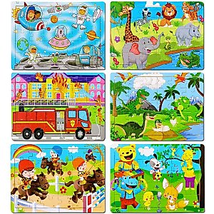 Puzzles for Kids Ages 3-5, 6 Pack Wooden Jigsaw Puzzles for Toddlers 30 Pieces Preschool Educational Learning Toys Set for Boys and Girls