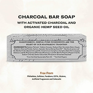 The Grandpa Soap Company Charcoal Bar Soap - With Activated Charcoal Hemp Seed and Mint Oil, Detoxifies, Draws Out Dirt and Toxins, Clear Congested Pores, Vegan, 4.25 Oz, 3 Pack