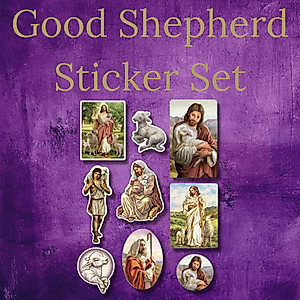 Christian Brands Assorted Catholic Decal Sticker Sheet Pack, The Good Shepherd Jesus Christ, Novelty Religious Inspirational Stickers for Sunday Schools, Scrapbooking, Journaling, 3 Sheets Included