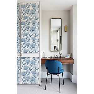Heroad Brand Boho Floral Peel and Stick Wallpaper Blue and White Flowers Contact Paper for Cabinets Waterproof Contact Paper Removable Self Adhesive Drawer Liner Decoration Paper for Walls 17.3"x78.7"