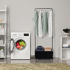 Dunatou Clothing Rack with Basket, Standard Rod Clothing Garment Rack, Rolling Clothes Organizer on Wheels for Hanging Clothes (Small, Black)