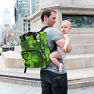 SPRIPORT St.patrick's Clover Coins Diaper Bag Backpack for Baby Boys Girls Baby Essentials Travel Tote with Stroller Straps & Bottle Storage Maternity Baby Changing Bags for Traveling Shopping Hiking