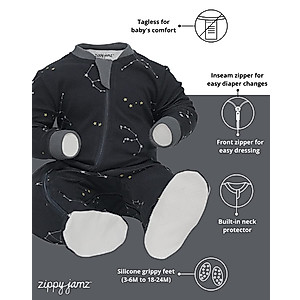 zippyjamz – Zipper Organic Sleeper Footed Baby Pajamas with Inseam Zipper (Galaxy Love - Navy, 6-9 months)