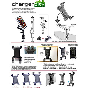ChargerCity Heavy Duty 4-Way Adjust Aluminum Alloy Pole/Bar Music Mic Microphone Stand Clamp Mount for iPad Pro Air Mini Galaxy Surface Pro 7-12" Tablets (Good for Uber Eat Doordash Postmate salso)