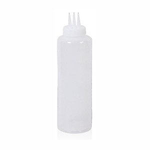 3 Hole Sauce Condiment Bottles Squeeze Dispenser Ketchup Salad Cruet Bin Oil Vinegar Bottle Kitchen Accessory (White 14oz - 400ml)