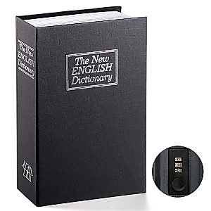 Book Safe with Combination Lock - Jssmst Home Dictionary Diversion Metal Safe Lock Box for Home Office Code Lock Money Box High Capacity, 9.5 x 6.2 x 2.2 inch, SM-BS0402L, black large