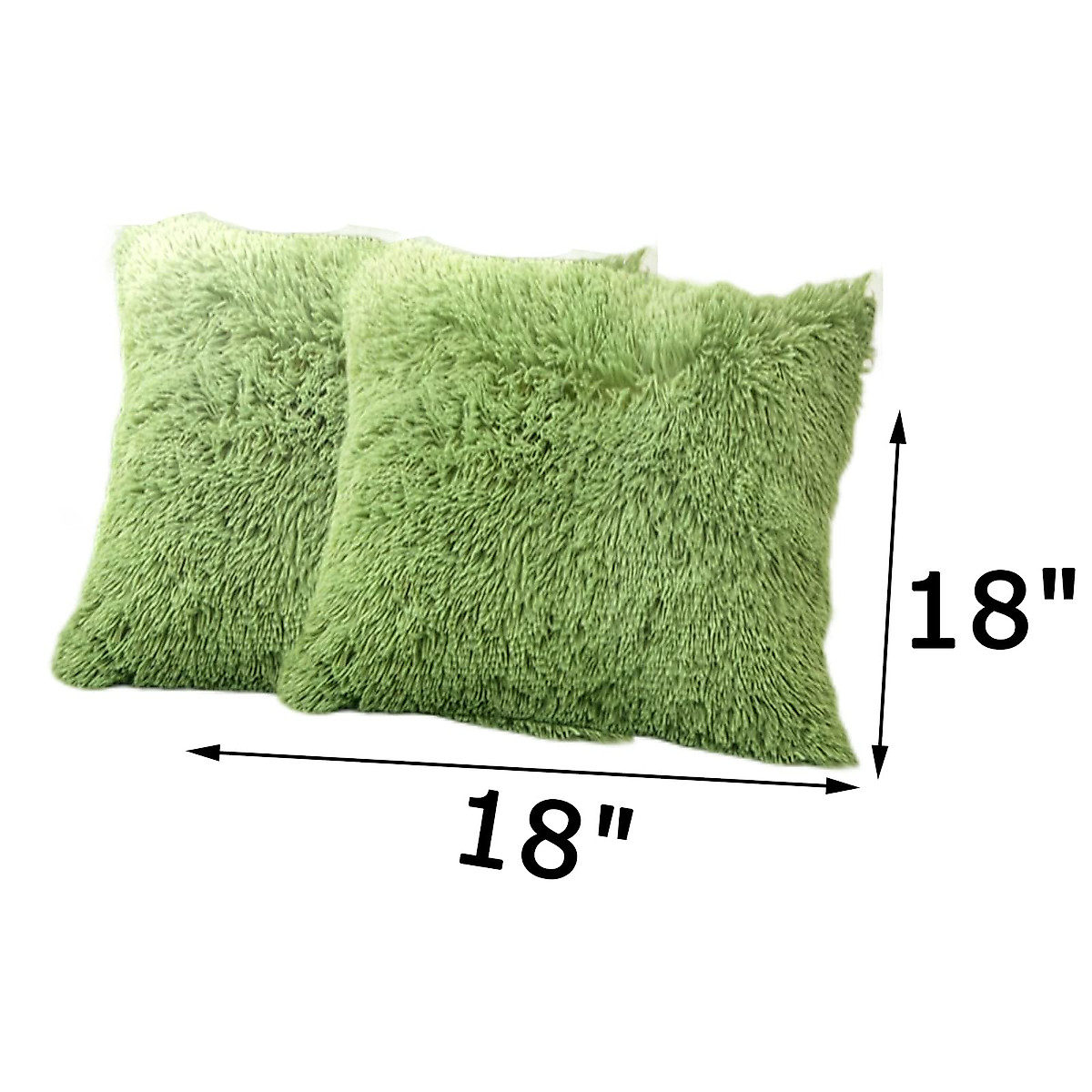 MorroMorn Shaggy Throw Pillow Covers, Luxury Long Faux Fur Pillows Shams, Square Pillow Cases Set, Pack of 2 Pillowcase Decorative Cushion Cover for Bed Couch Soft Zipper Room Decor (Green)