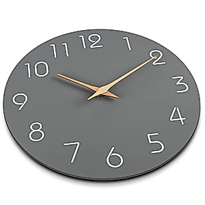 Mosewa Wall Clock 14 Inch Wall Clocks Battery Operated Silent Non-Ticking, Simple Modern Wood Clock Decorative for Bedroom, Living Room, Kitchen, Home Office (Gray)
