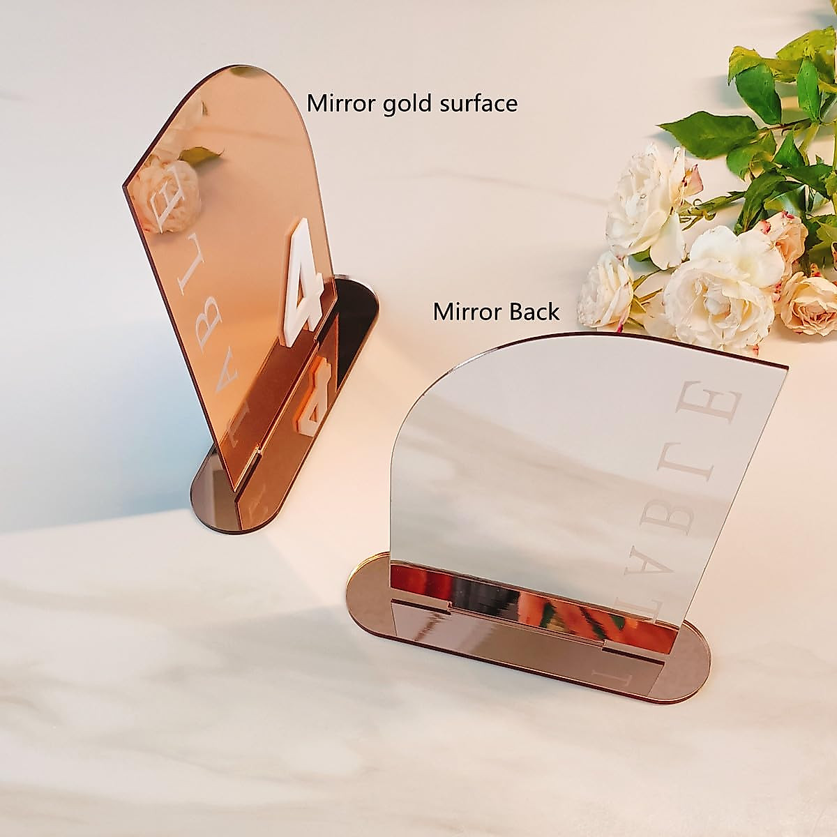 Acrylic Wedding Table Numbers,Semi-Arched Mirrored Acrylic Table Numbers for Centerpiece, Reception, Decoration, Party, Anniversary, Event (Number 1-15, Rose Gold Mirror)