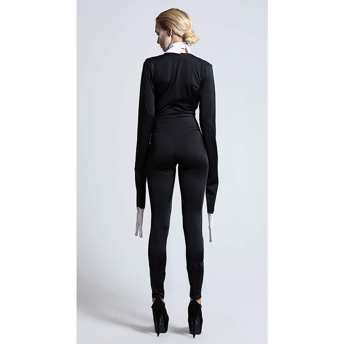 Yandy Extra Long Sleeves Halloween Creepy Slim Mime Cosplay Costume M/L Black