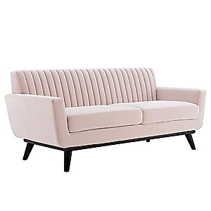 Modway Engage Channel Tufted Performance Velvet Loveseat in Pink
