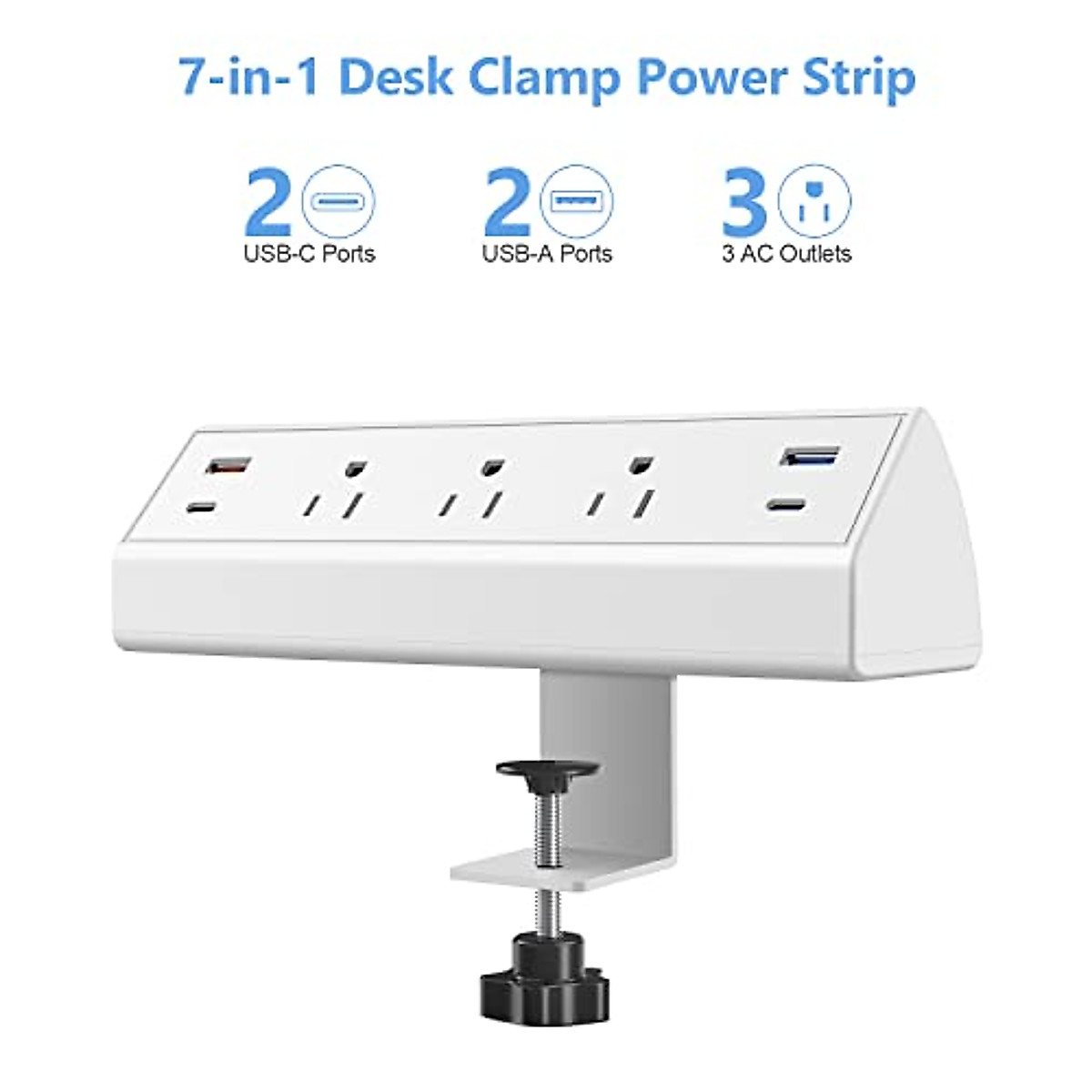 Jgstkcity Desk Clamp Power Strip USB C,65W Fast Charging Station,PD 45W & 20W USB C Charger,Desk Edge Mount Power Strip 4 USB Ports 3 Widely Spaced Outlets Surge Protector,6ft Flat Plug