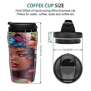 African Am-erican Flower Black Women Travel Coffee Mug Reusable Coffee Cup Tumbler with Lid for Outdoor 250ml